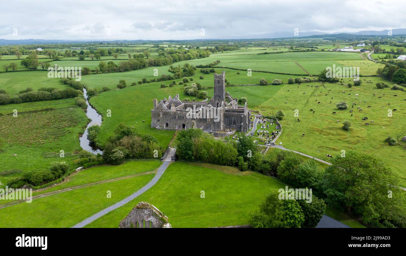 Quin a picturesque town in the Shannon region with the ruins of a ...