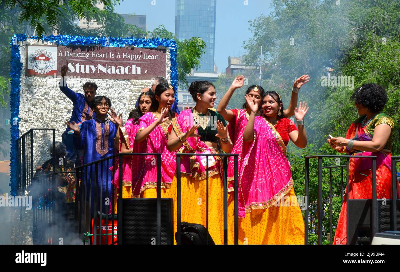 Dancing group Stuy Naach dancing along Broadway in New York City during ...