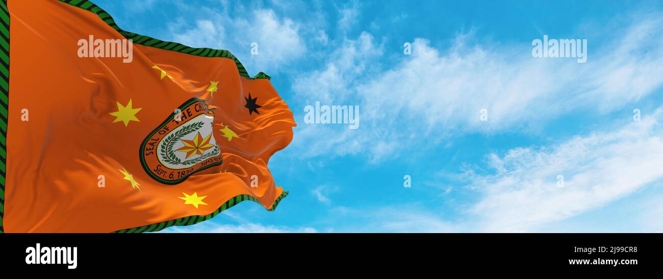official flag of Cherokee Nation people ethnic, USA at cloudy sky ...