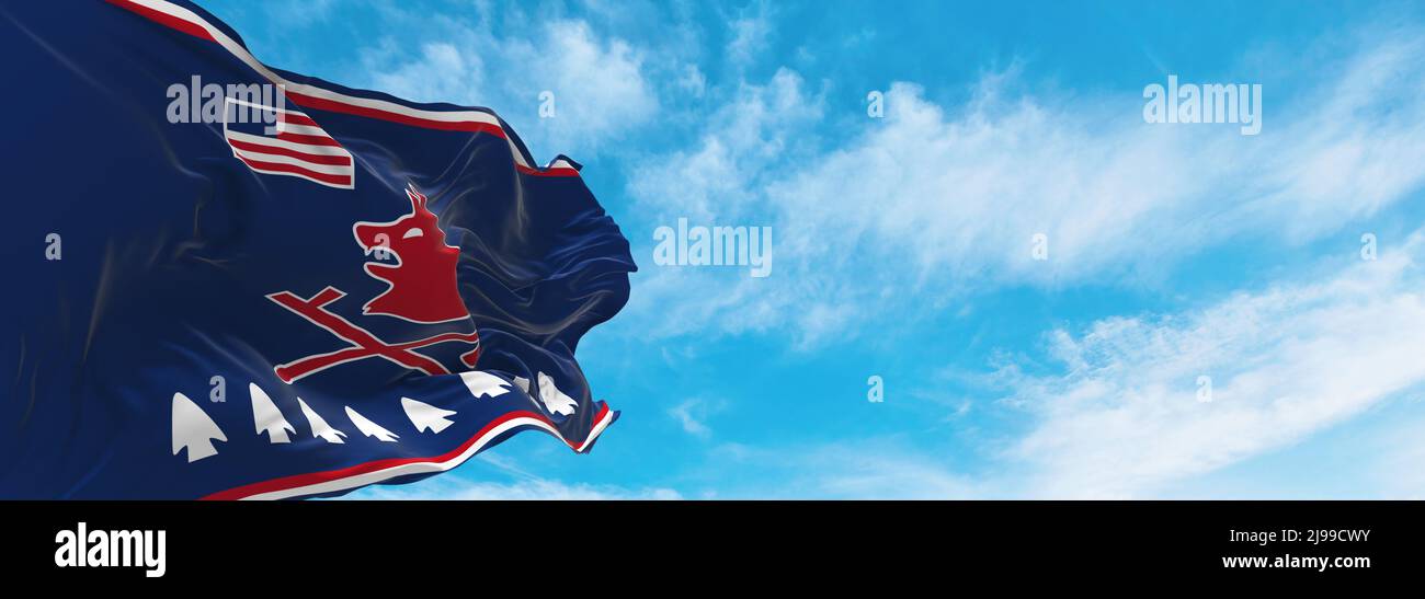 official flag of Pawnee people ethnic, USA at cloudy sky background on ...