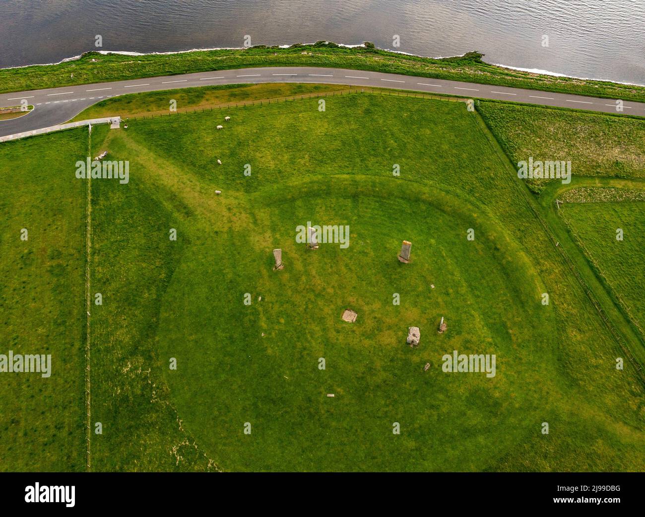 Aerial view of the Neolithic Stones of Stenness, Orkney Island ...