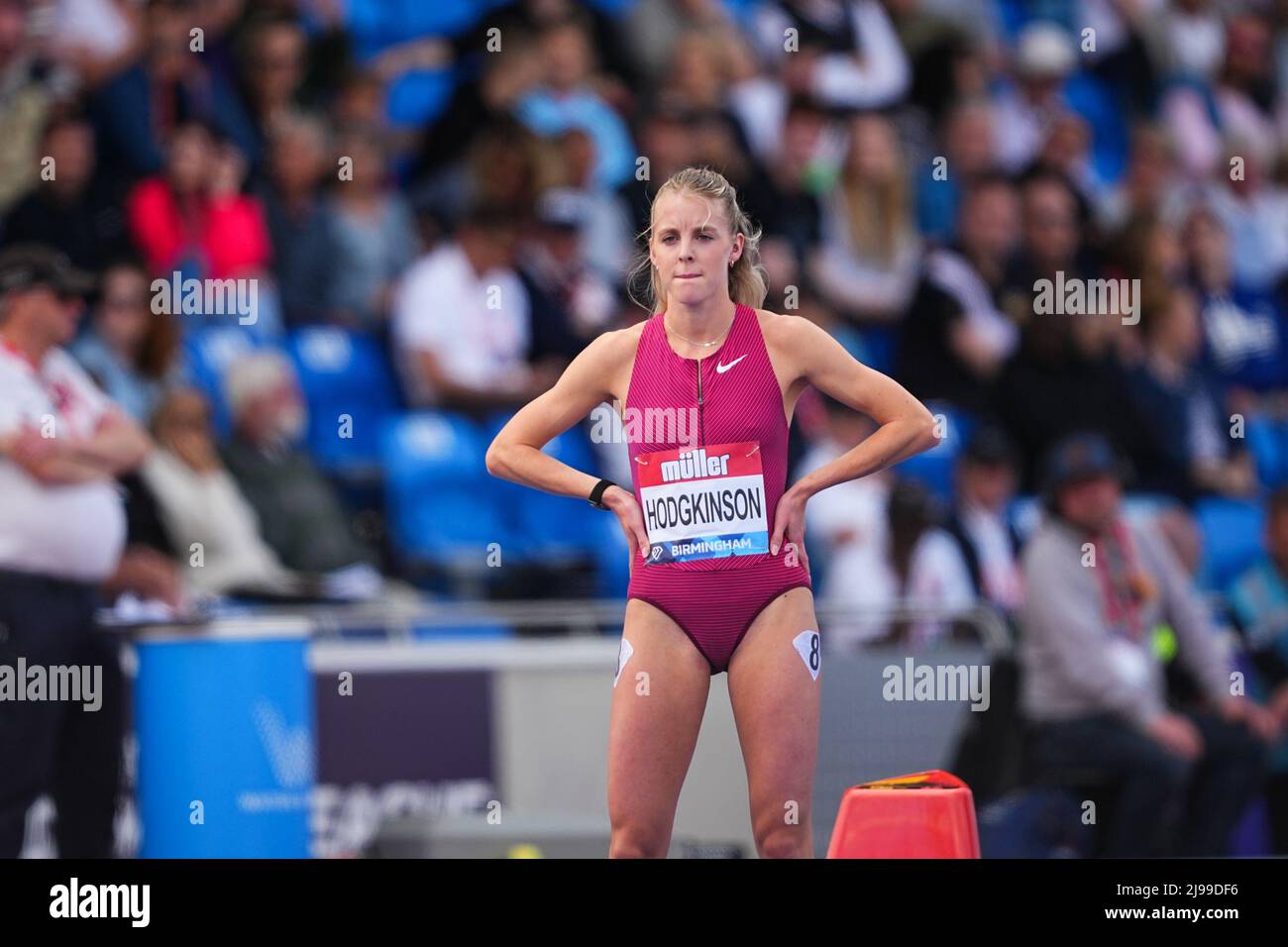 Birmingham, UK. 21st May, 2022. Keely Hodgkinson of Great Britain gets ...