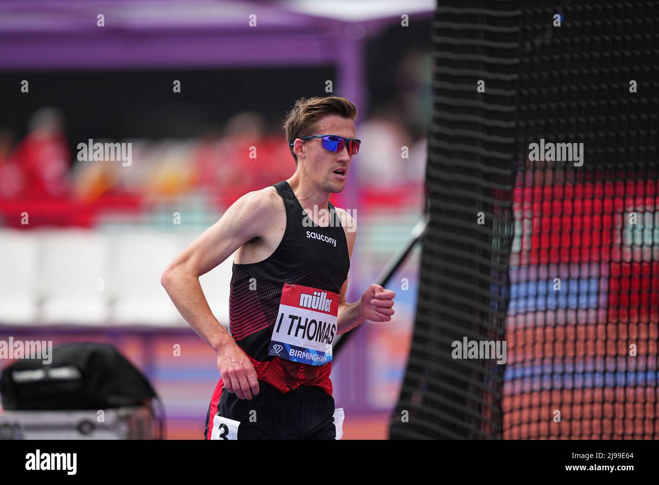 Ieuan Thomas of Great Britain in the men’s 3000m Steeplechase during the Muller Birmingham ...