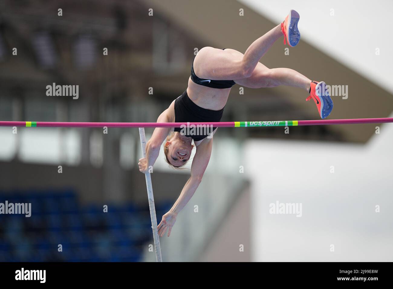 Emily Grove of USA clears the bar in the women’s pole vault during the ...