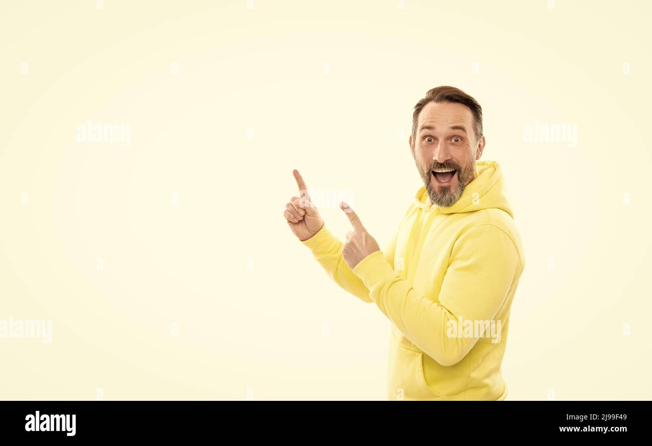 Advertising your brand. adult guy advertising. copy space. mature ...