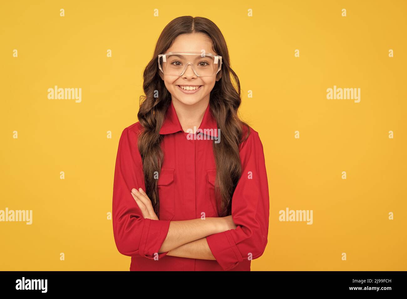 nice smile. eye protection. smiling kid wear protective glasses. happy ...