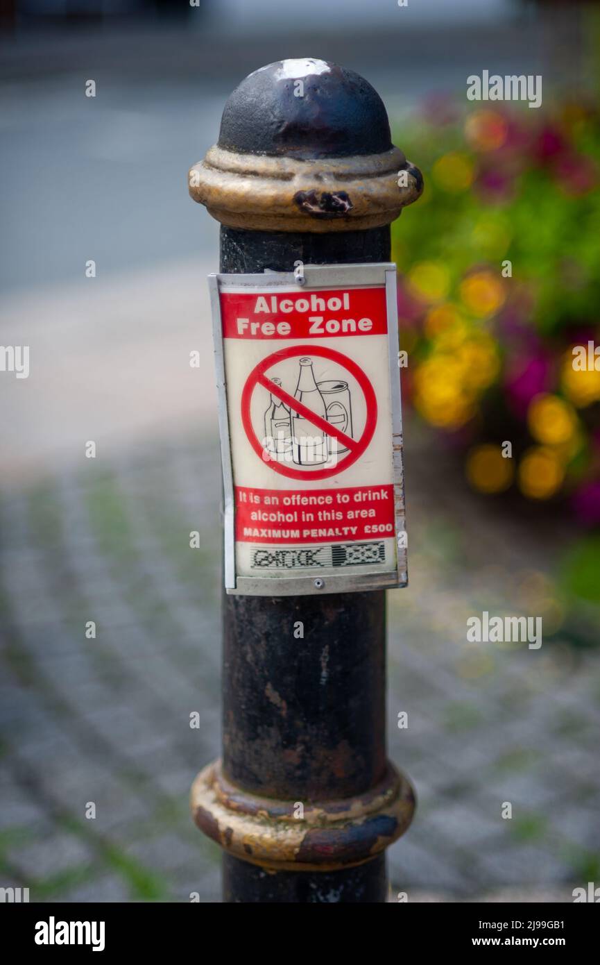 Alcohol free-zone bollard, Truro Stock Photo - Alamy