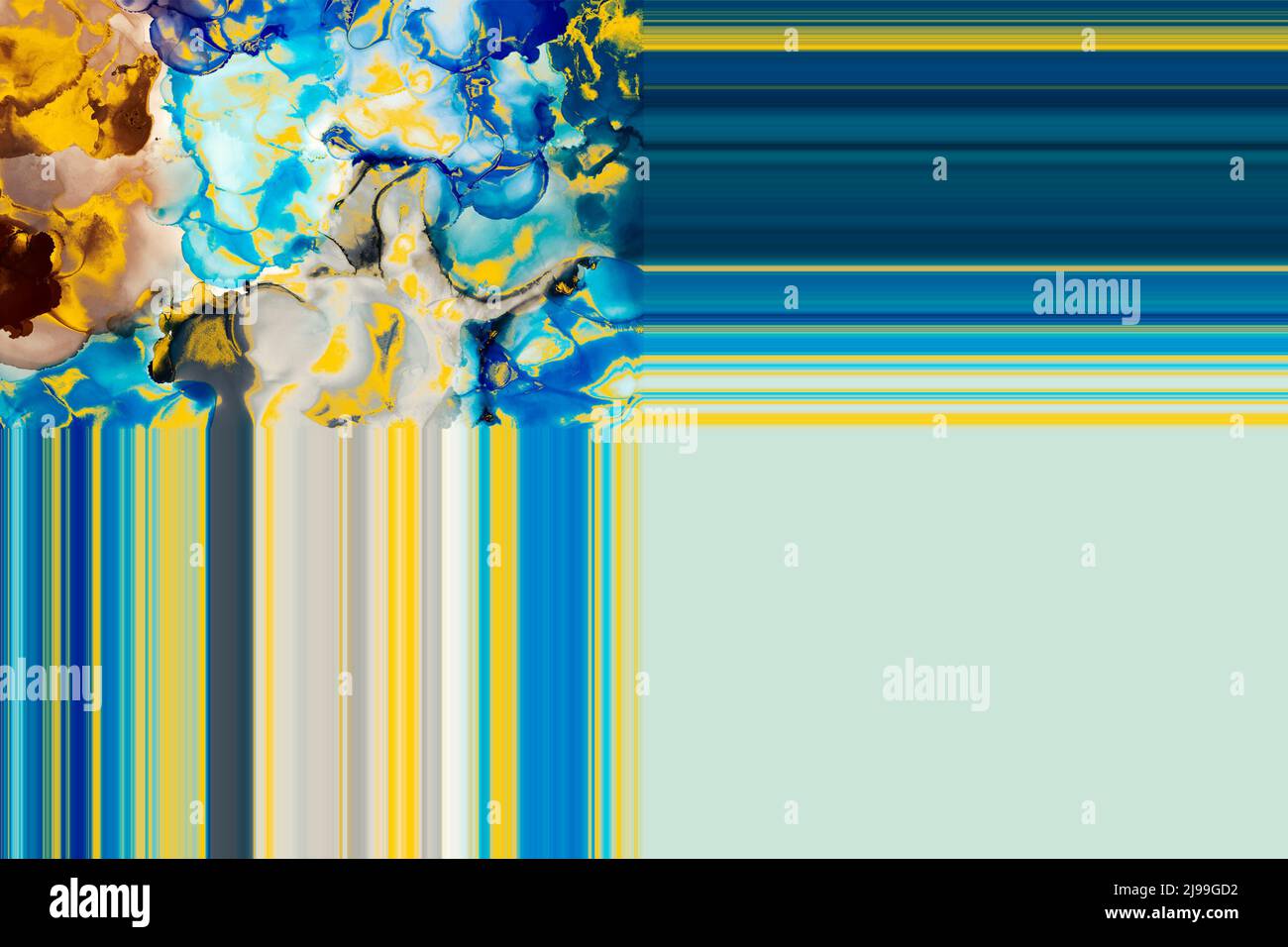 Blue and yellow seamless repeating pattern with hand drawn ink center ...