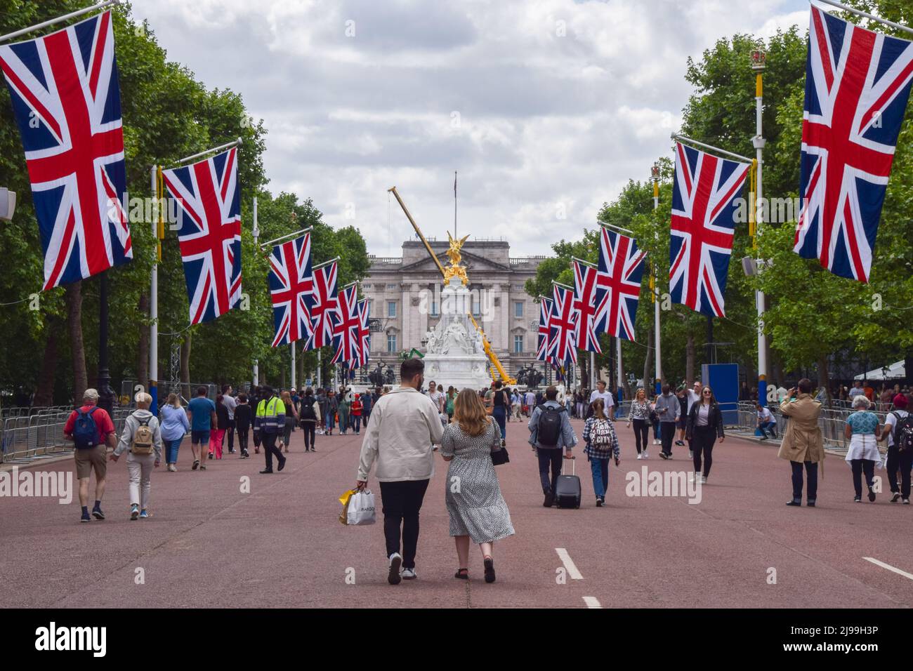 Union Jack flags decorate The Mall for the Queen's Platinum Jubilee ...
