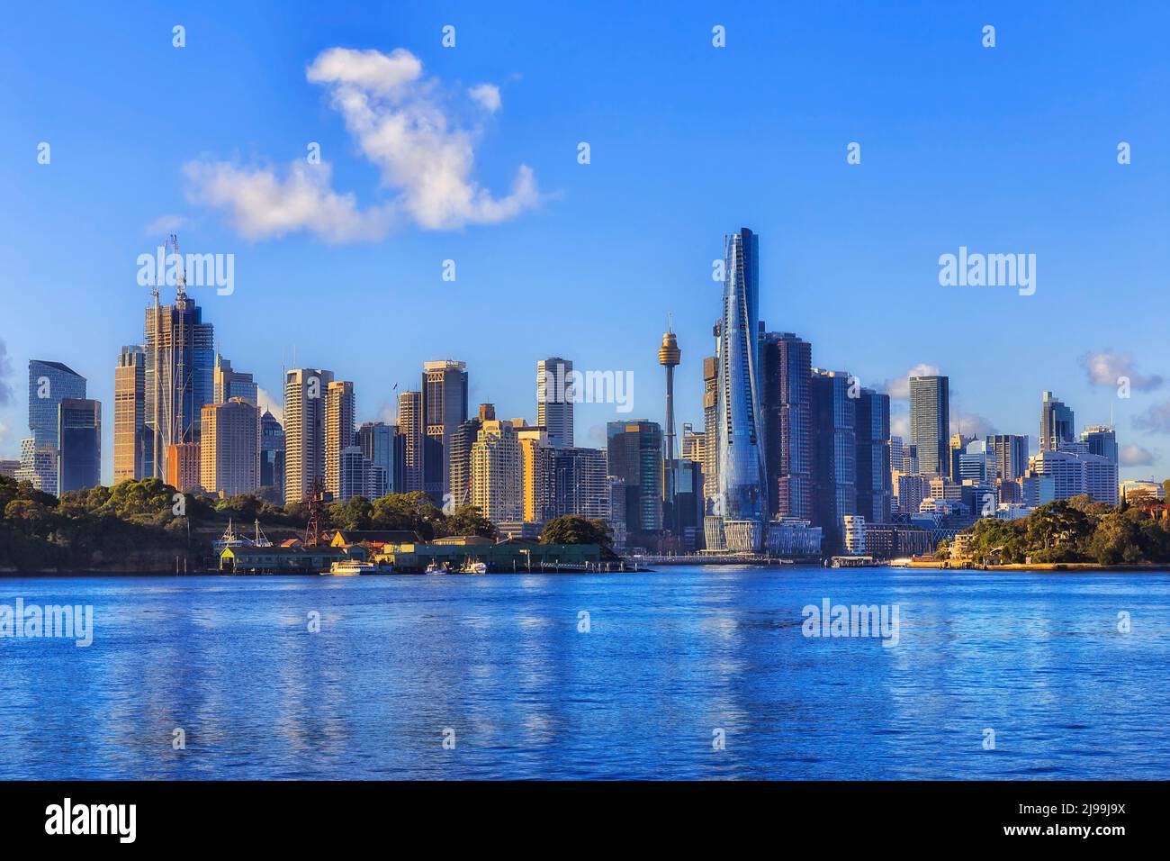 Goat island on Sydney harbour and Parramatta river in view of city CBD ...