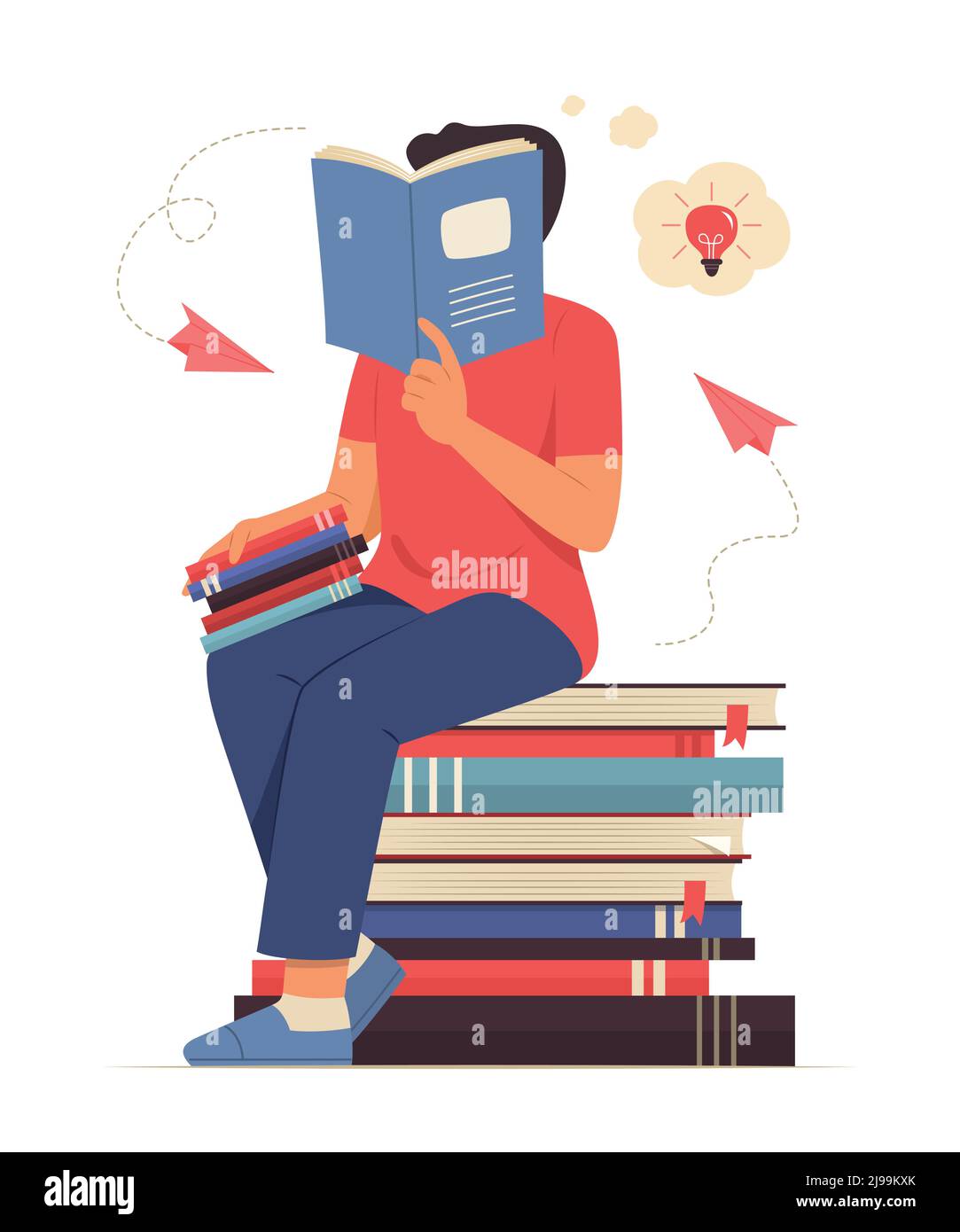 Illustration male teen reading book hi-res stock photography and images ...