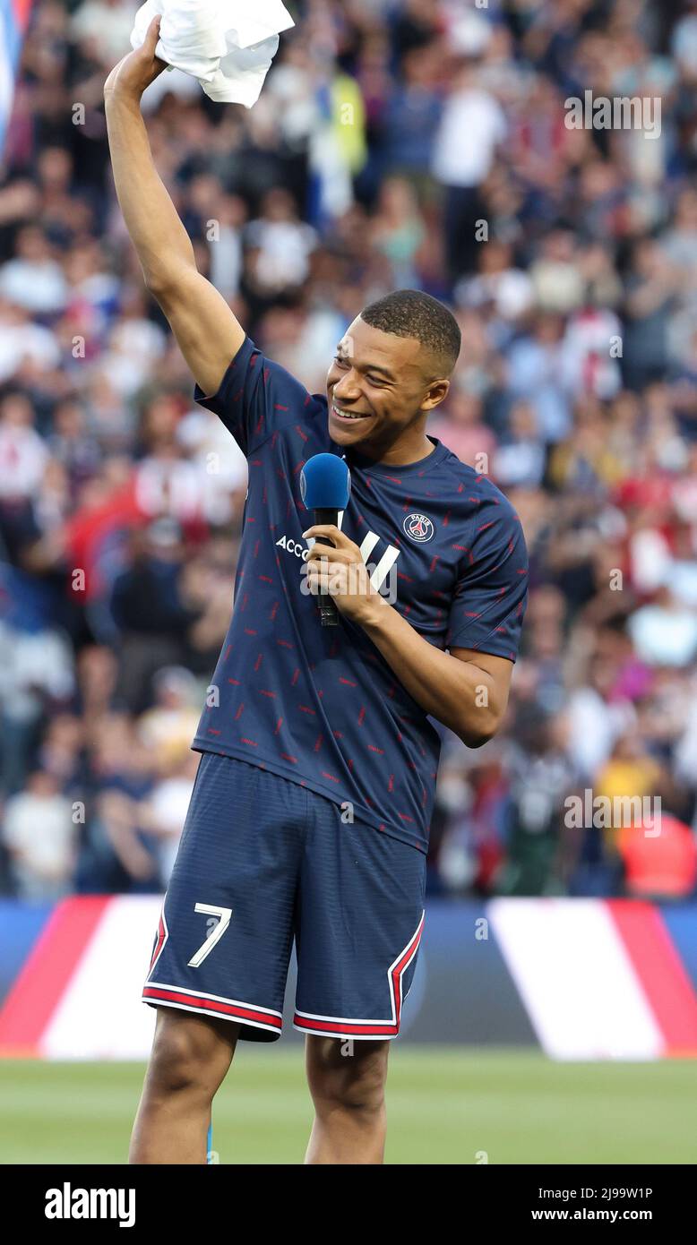 Kylian Mbappe of PSG during a brief ceremony celebrating his new ...