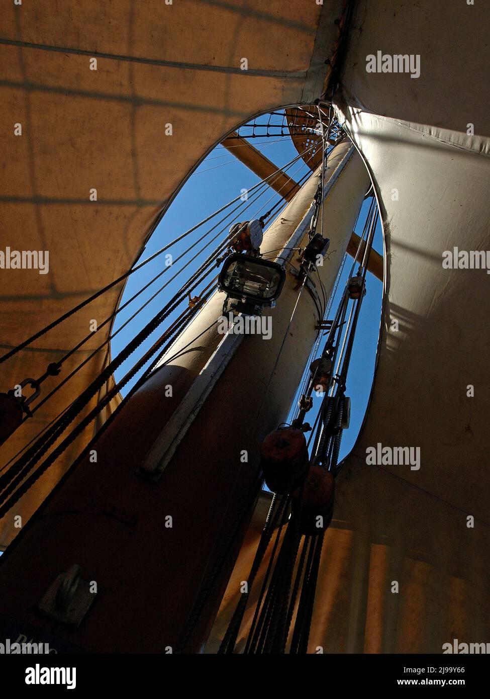 Mast and sail of the Corvette Uruguay of the Argentine Navy in Puerto ...