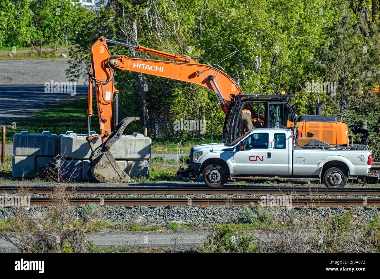 Railroad maintenance in Spences Bridge, British Columbia, Canada Stock ...