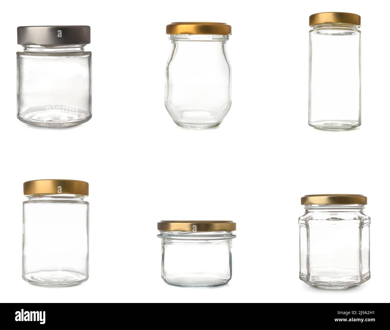 Set of empty glass jars on white background Stock Photo - Alamy