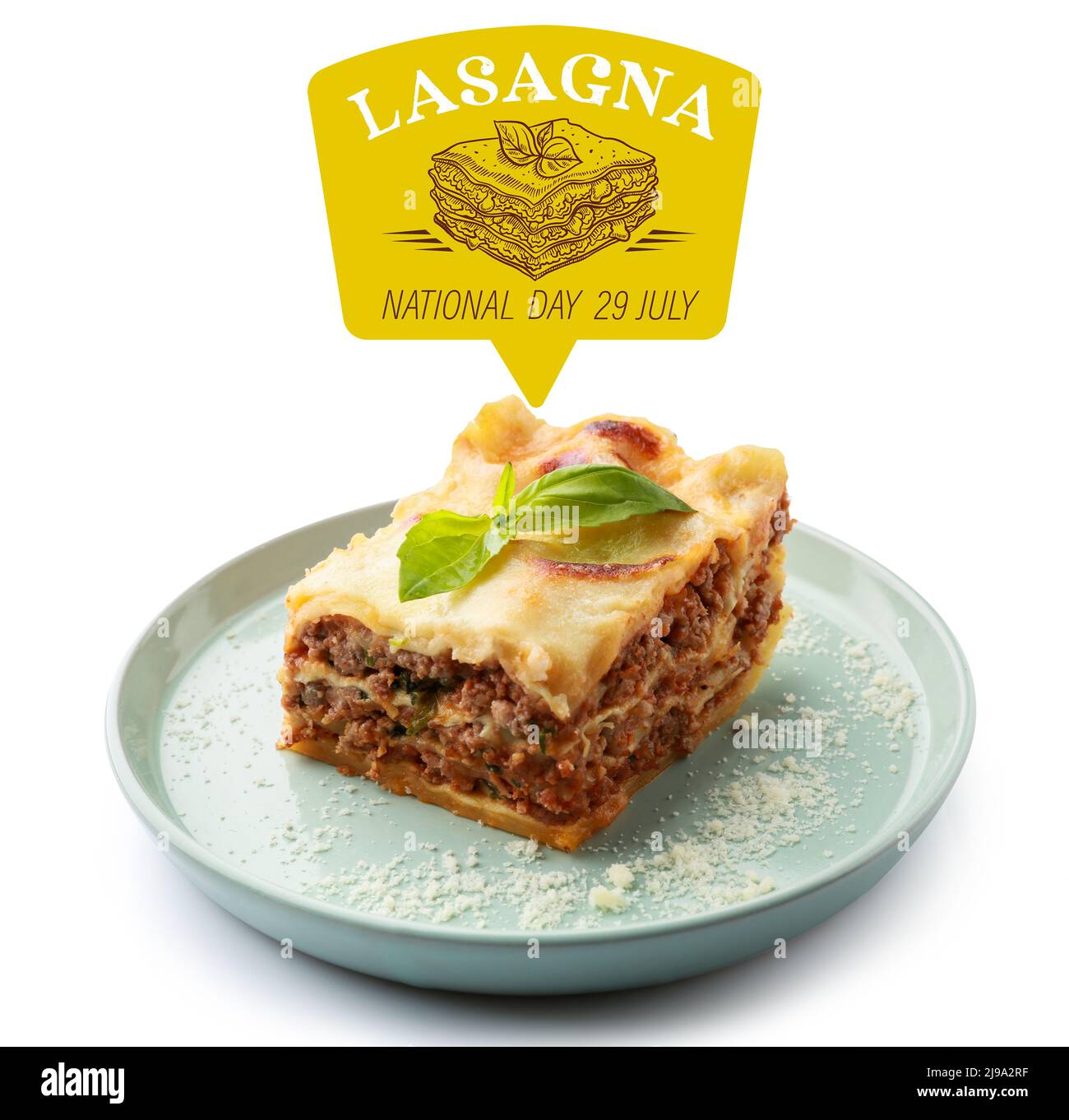 Plate with tasty baked lasagna on white background. Celebration of ...