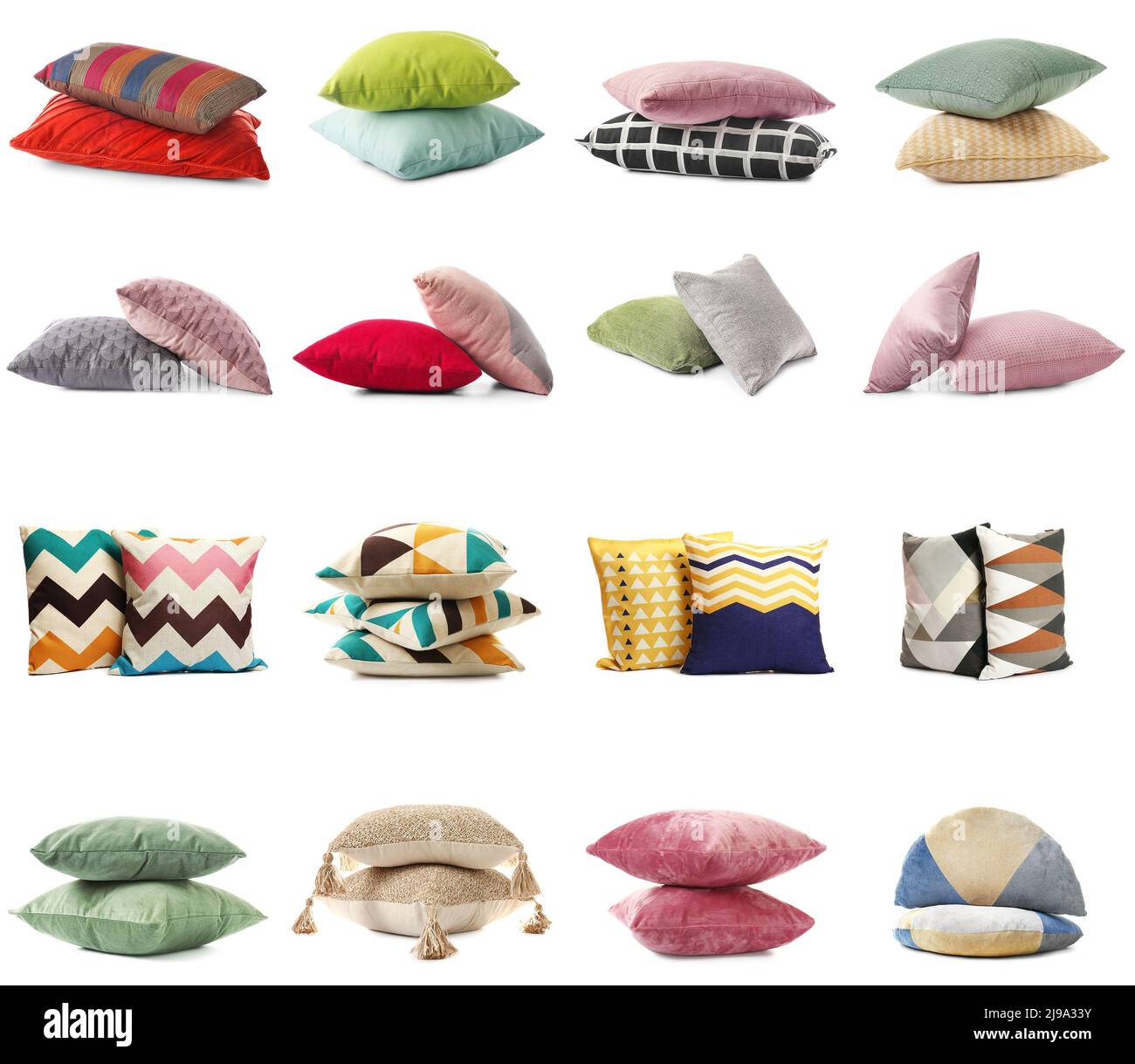 Set of many soft pillows on white background Stock Photo - Alamy