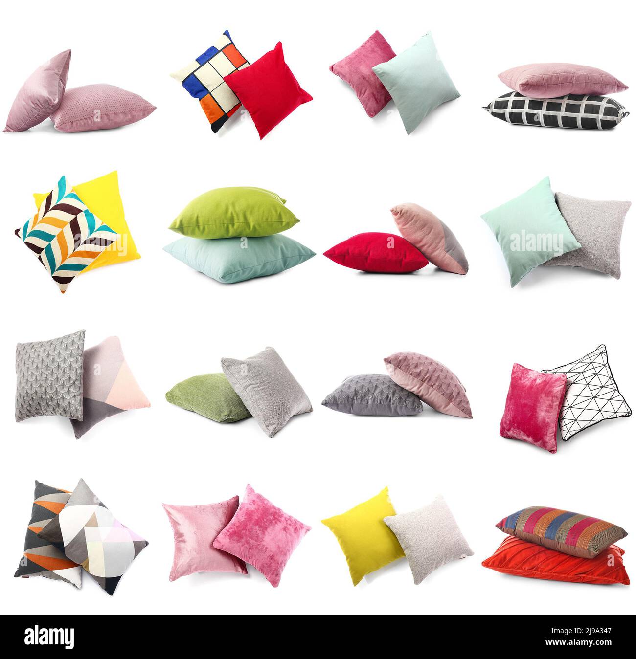 Set of many pillows isolated on white Stock Photo - Alamy