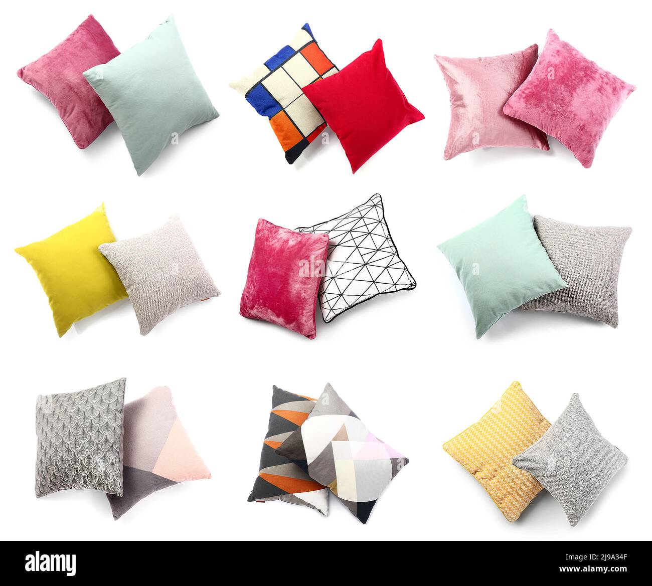 Set of soft pillows isolated on white Stock Photo - Alamy