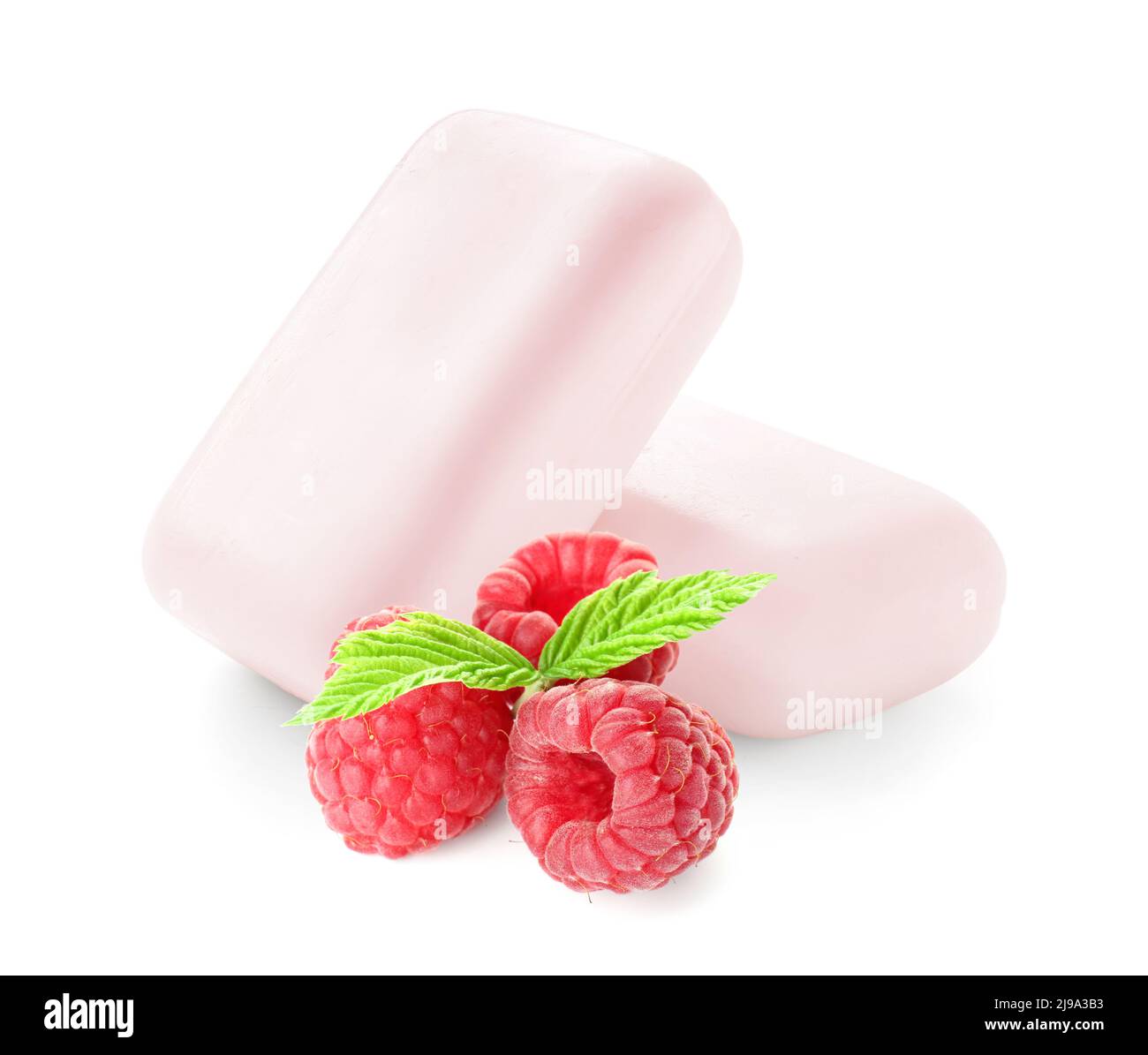 Soap bars and ripe raspberry isolated on white Stock Photo - Alamy