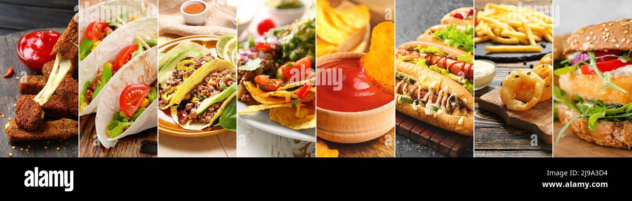 Set of tasty traditional fast food, closeup Stock Photo - Alamy