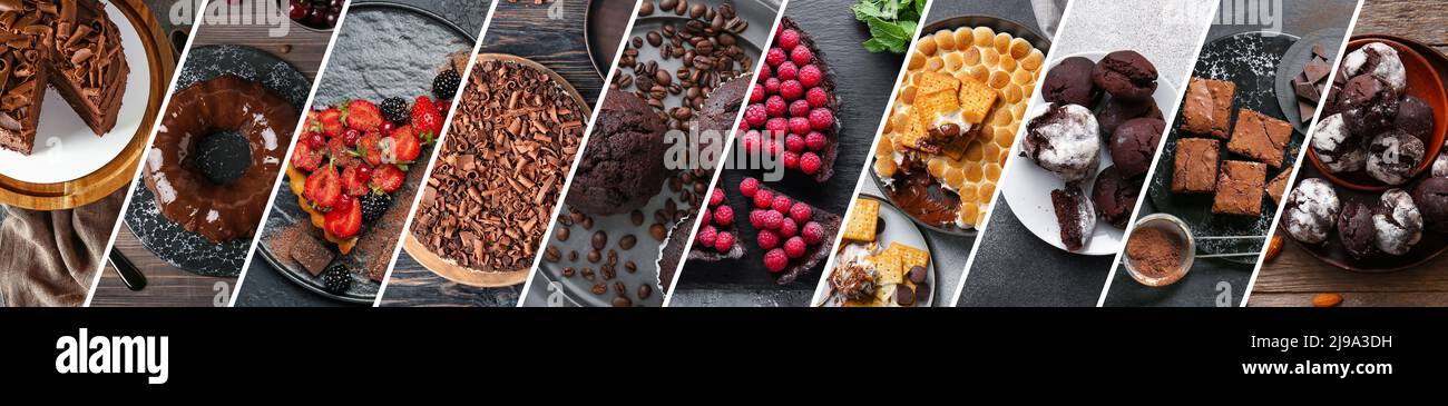 Set of delicious chocolate desserts, top view Stock Photo - Alamy