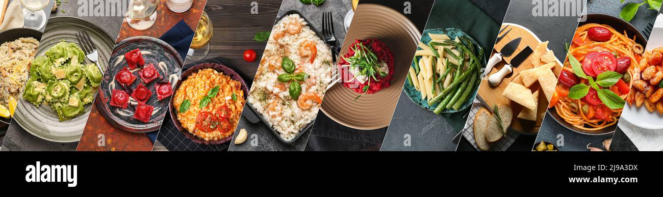 Set of traditional Italian dishes, top view Stock Photo - Alamy
