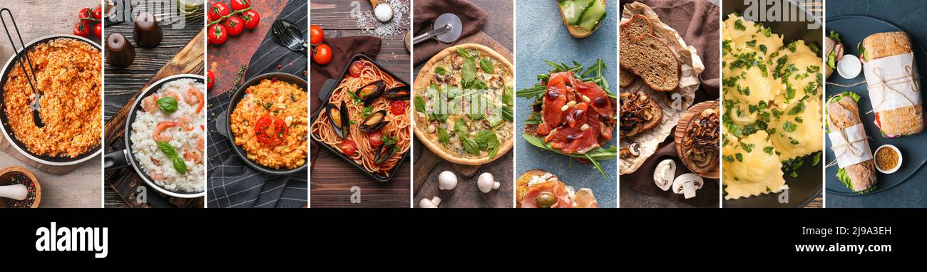 Set of traditional Italian dishes, top view Stock Photo - Alamy