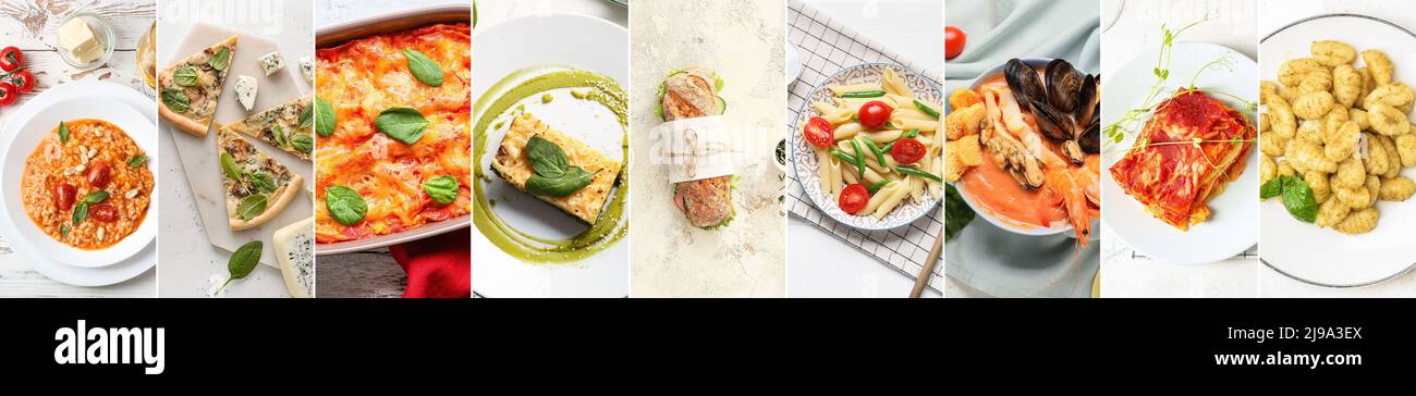 Set of traditional Italian dishes, top view Stock Photo - Alamy
