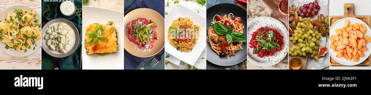 Set of traditional Italian dishes, top view Stock Photo - Alamy