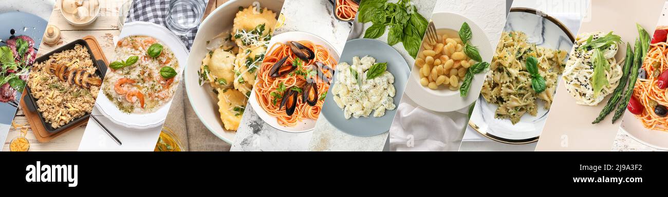 Set of traditional Italian dishes, top view Stock Photo - Alamy