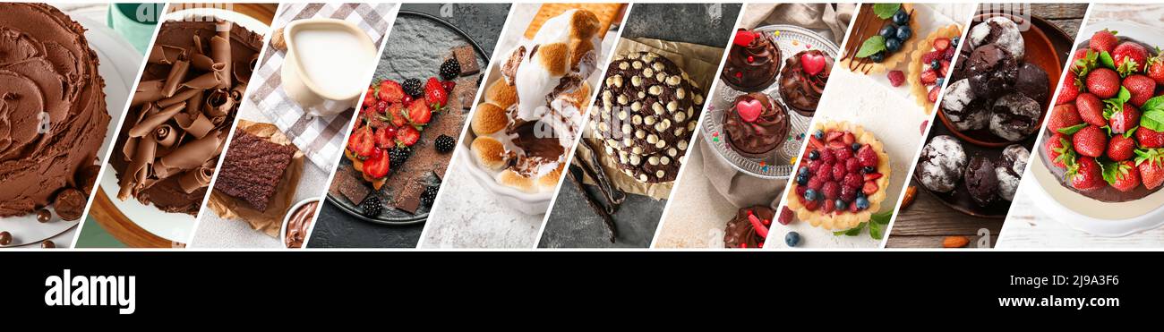 Set of delicious chocolate desserts, top view Stock Photo - Alamy