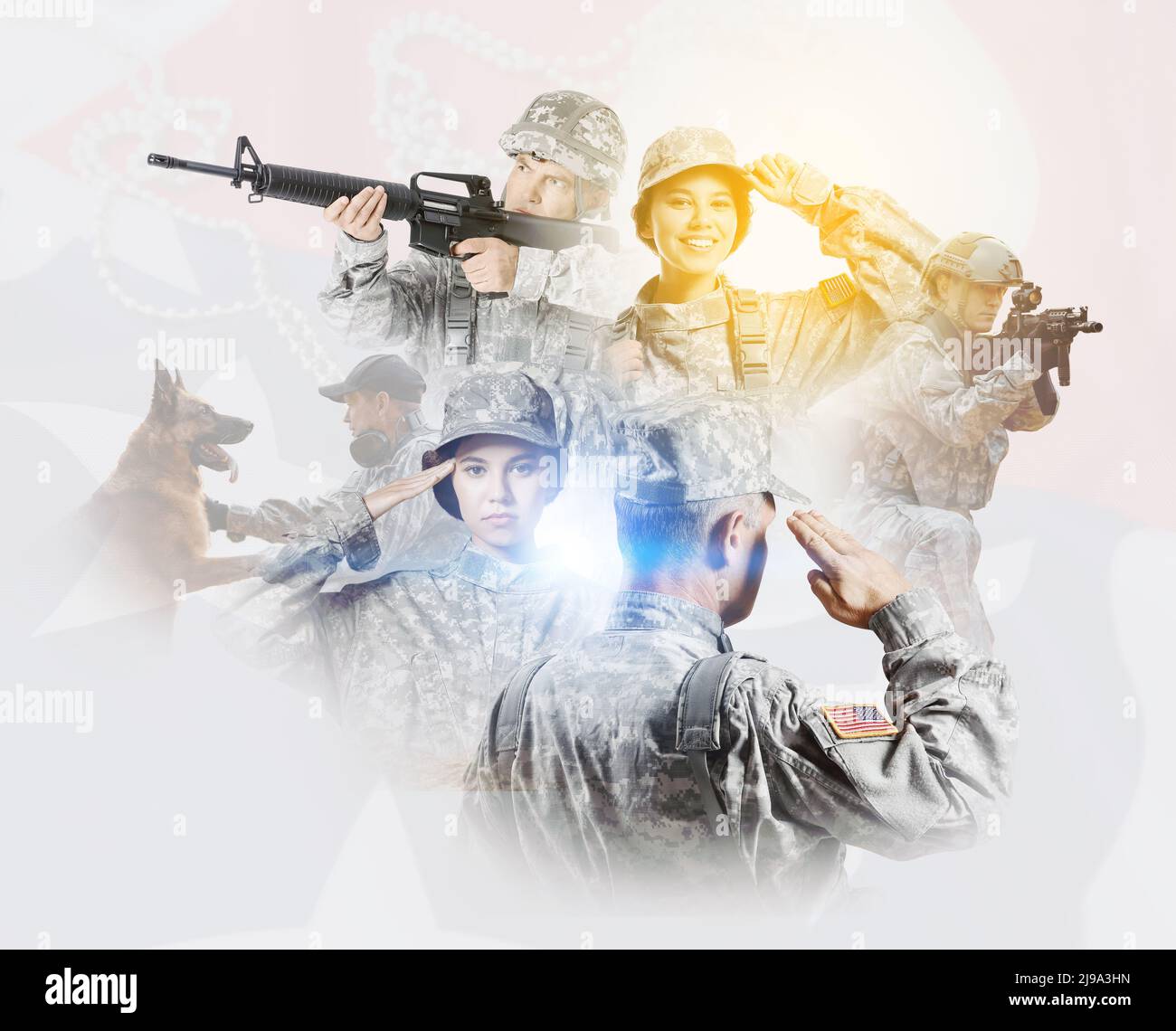 Collage with USA soldiers on white background Stock Photo - Alamy