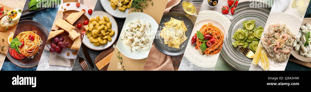 Set of traditional Italian dishes, top view Stock Photo - Alamy