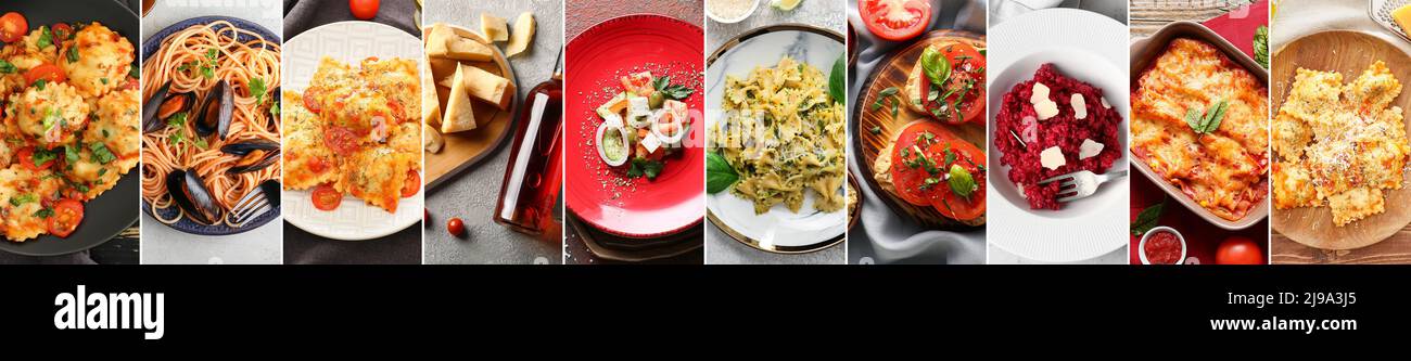 Set of traditional Italian dishes, top view Stock Photo - Alamy