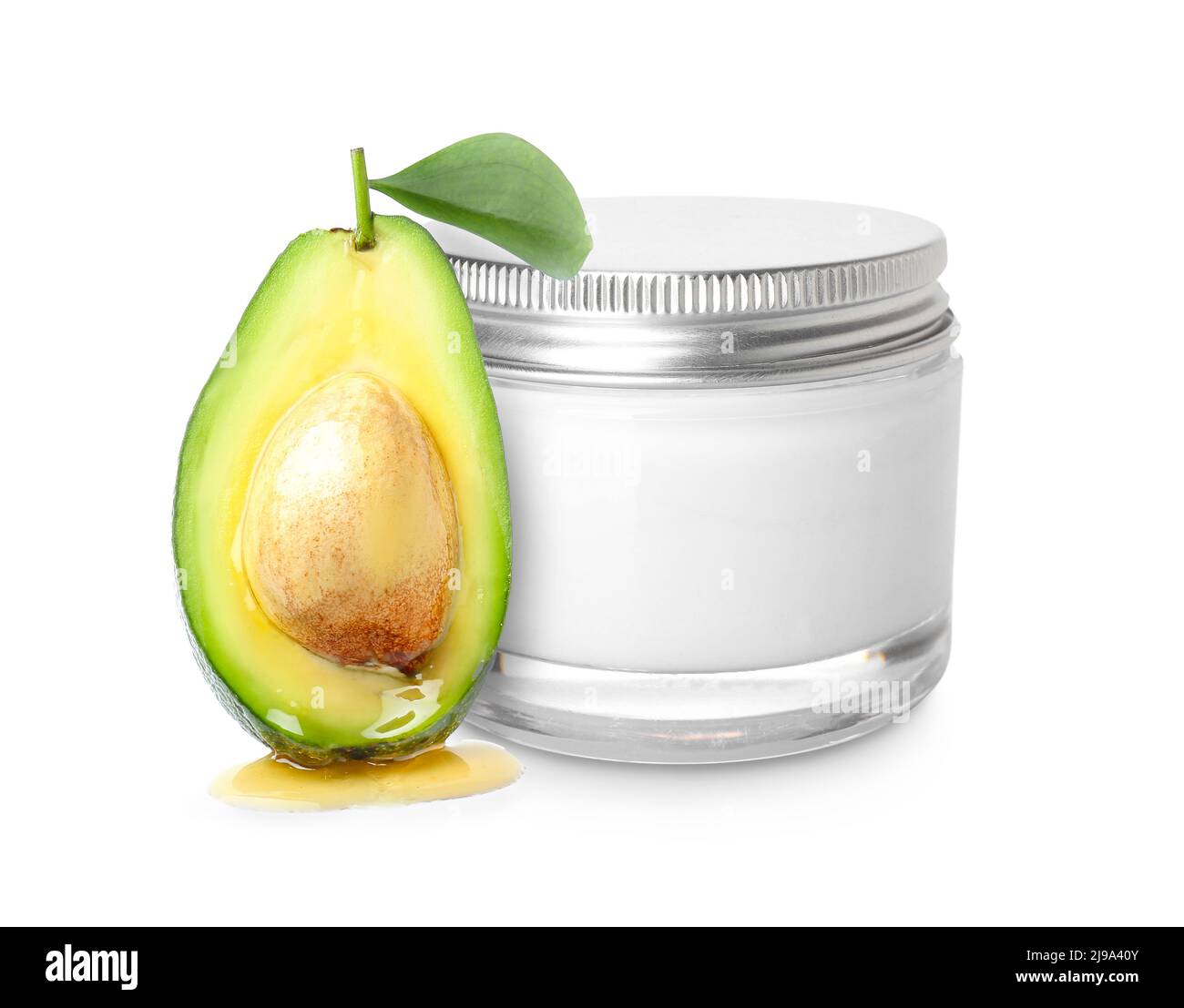 Cosmetic cream with extract of avocado isolated on white Stock Photo ...