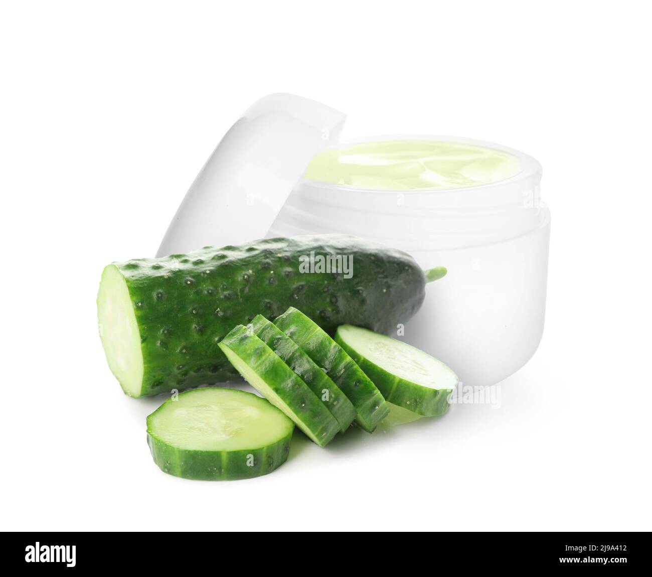 Cosmetic cream with extract of cucumber isolated on white Stock Photo ...