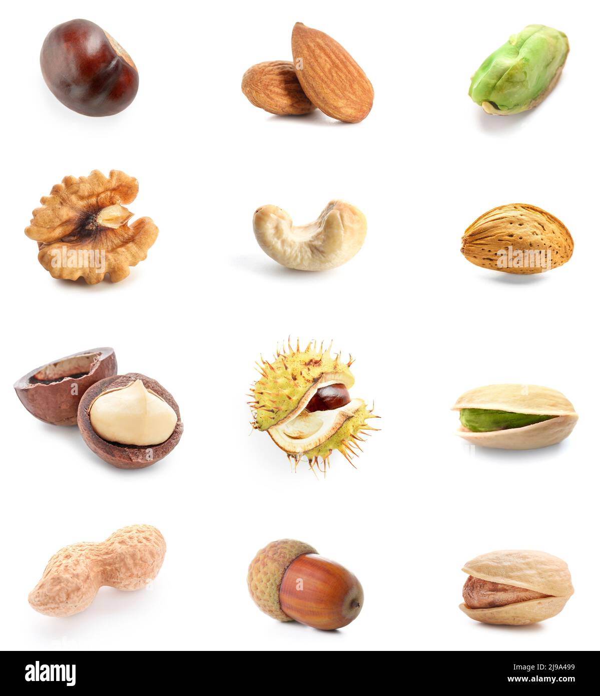 Set of different healthy nuts on white background Stock Photo - Alamy