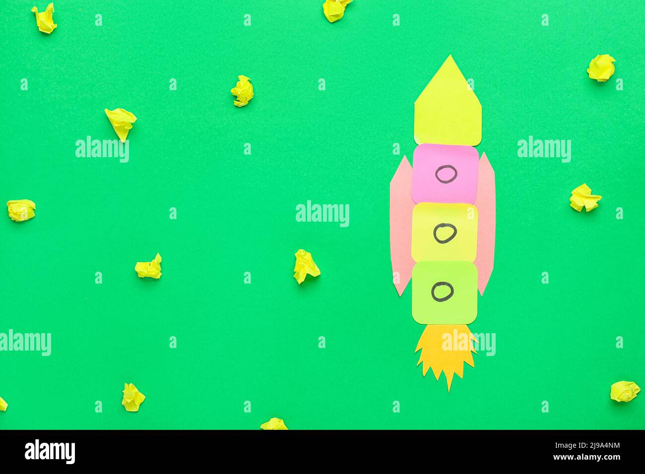 Rocket and stars made of sticky notes on color background Stock Photo ...