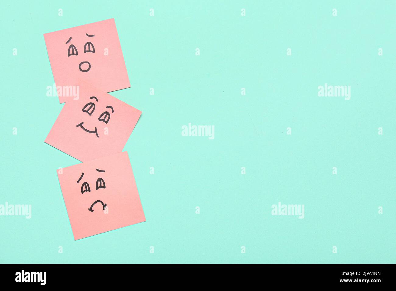Sticky notes with different smile drawings on color background Stock ...