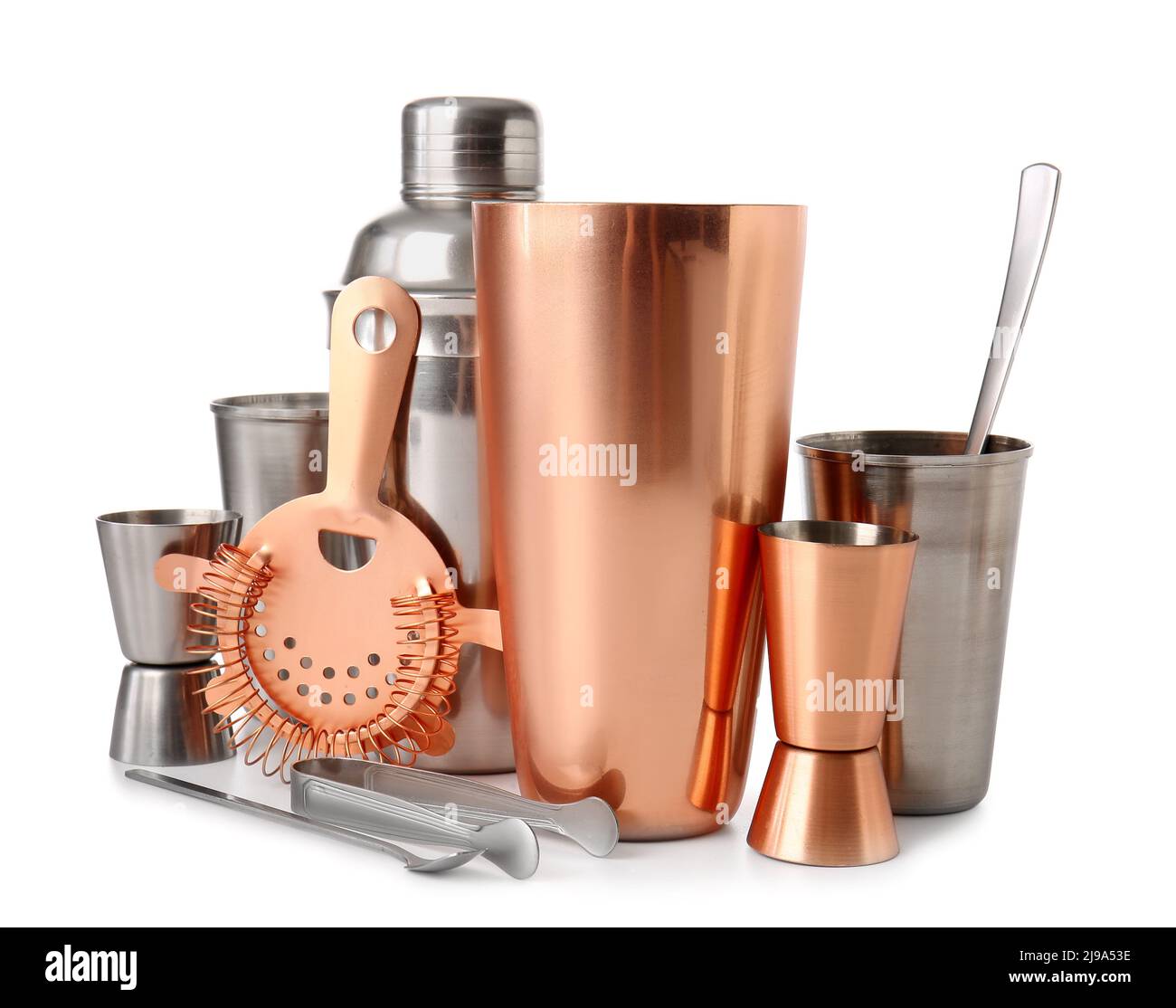 Different modern bar tools on white background Stock Photo - Alamy