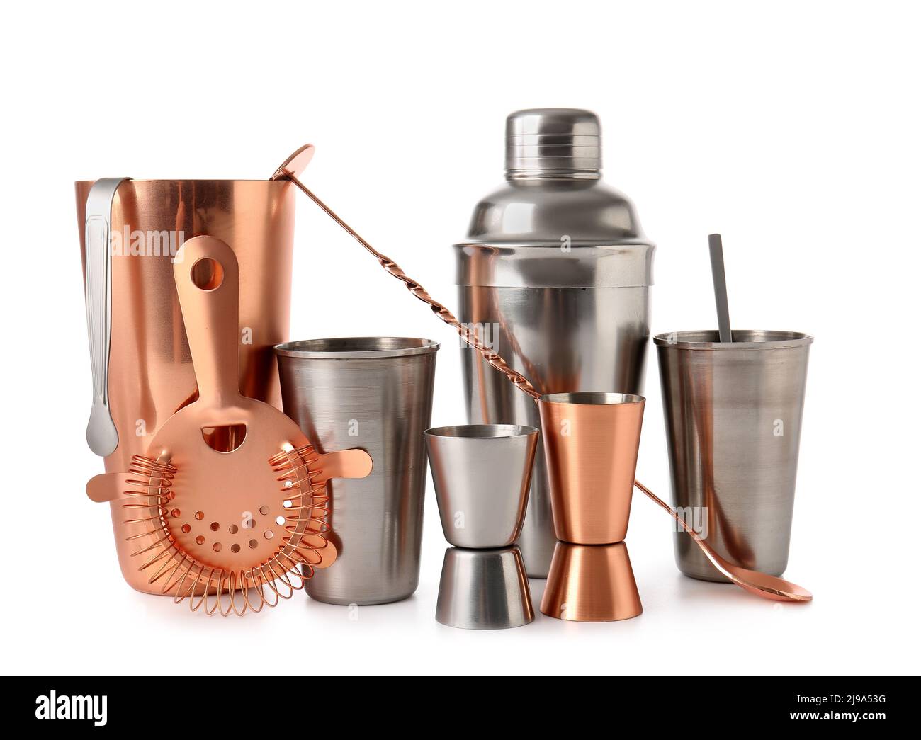 Different bar tools on white background Stock Photo - Alamy