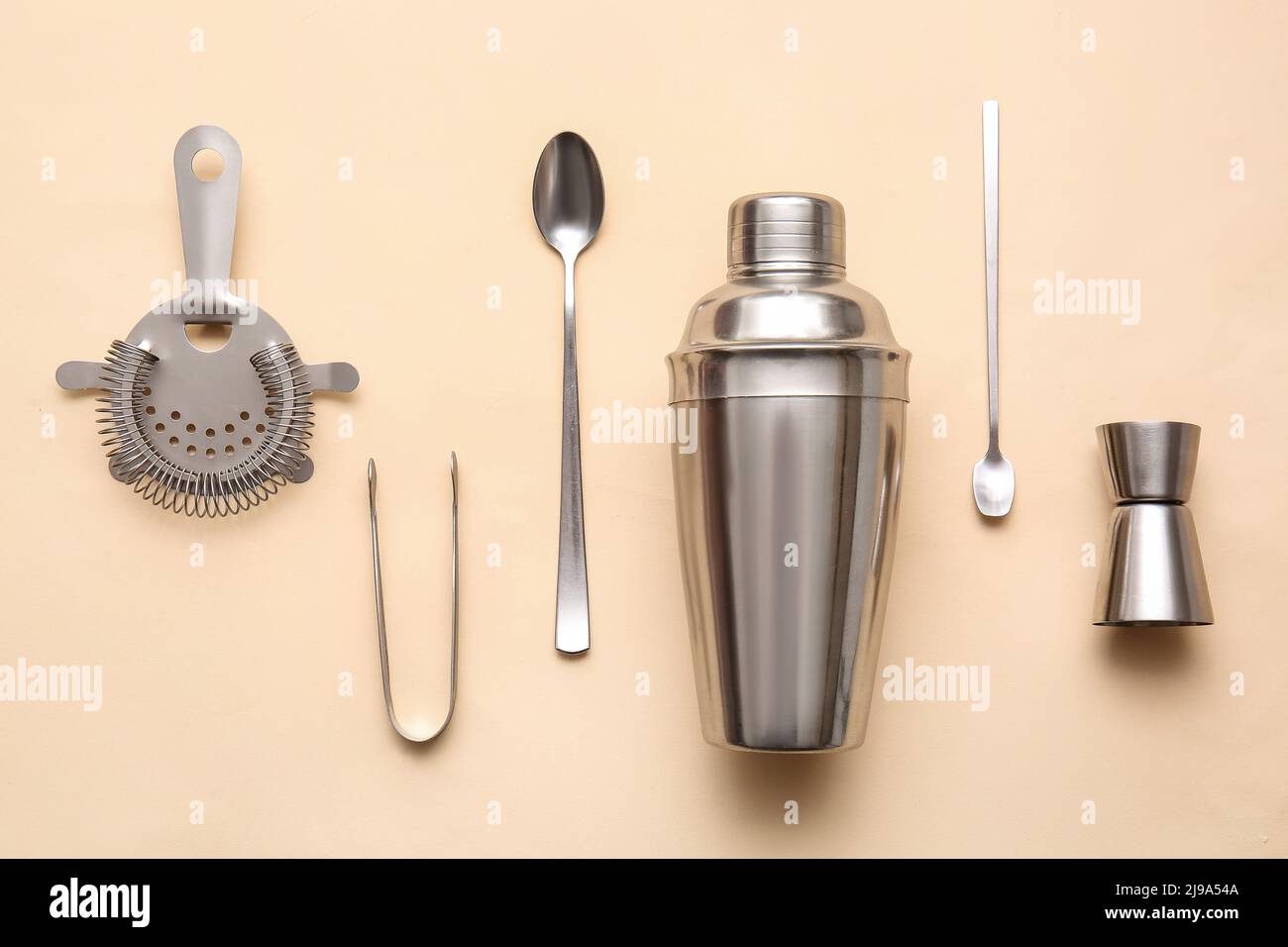 Bartender kit on color background Stock Photo - Alamy