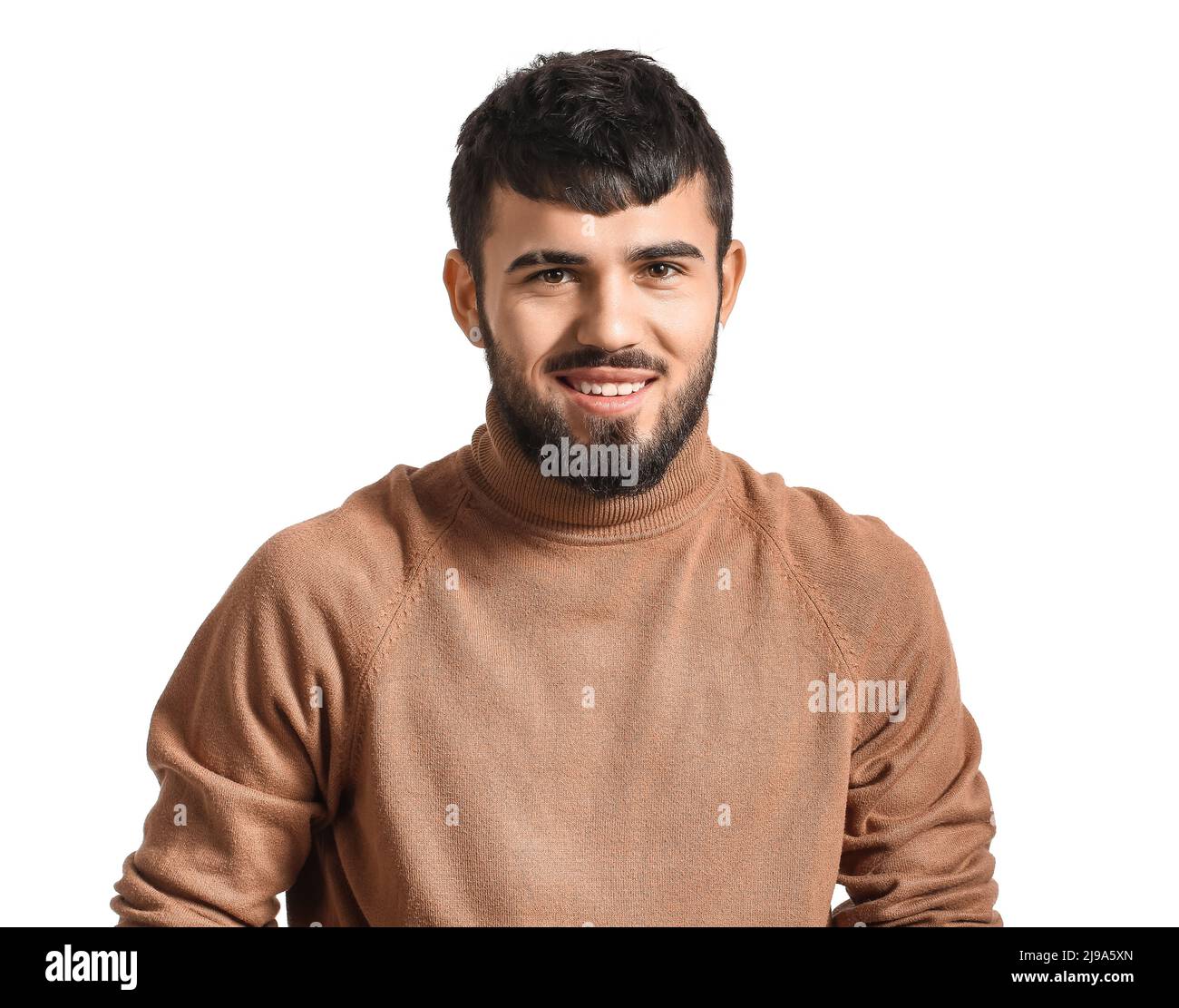Smiling bearded man on white background Stock Photo - Alamy