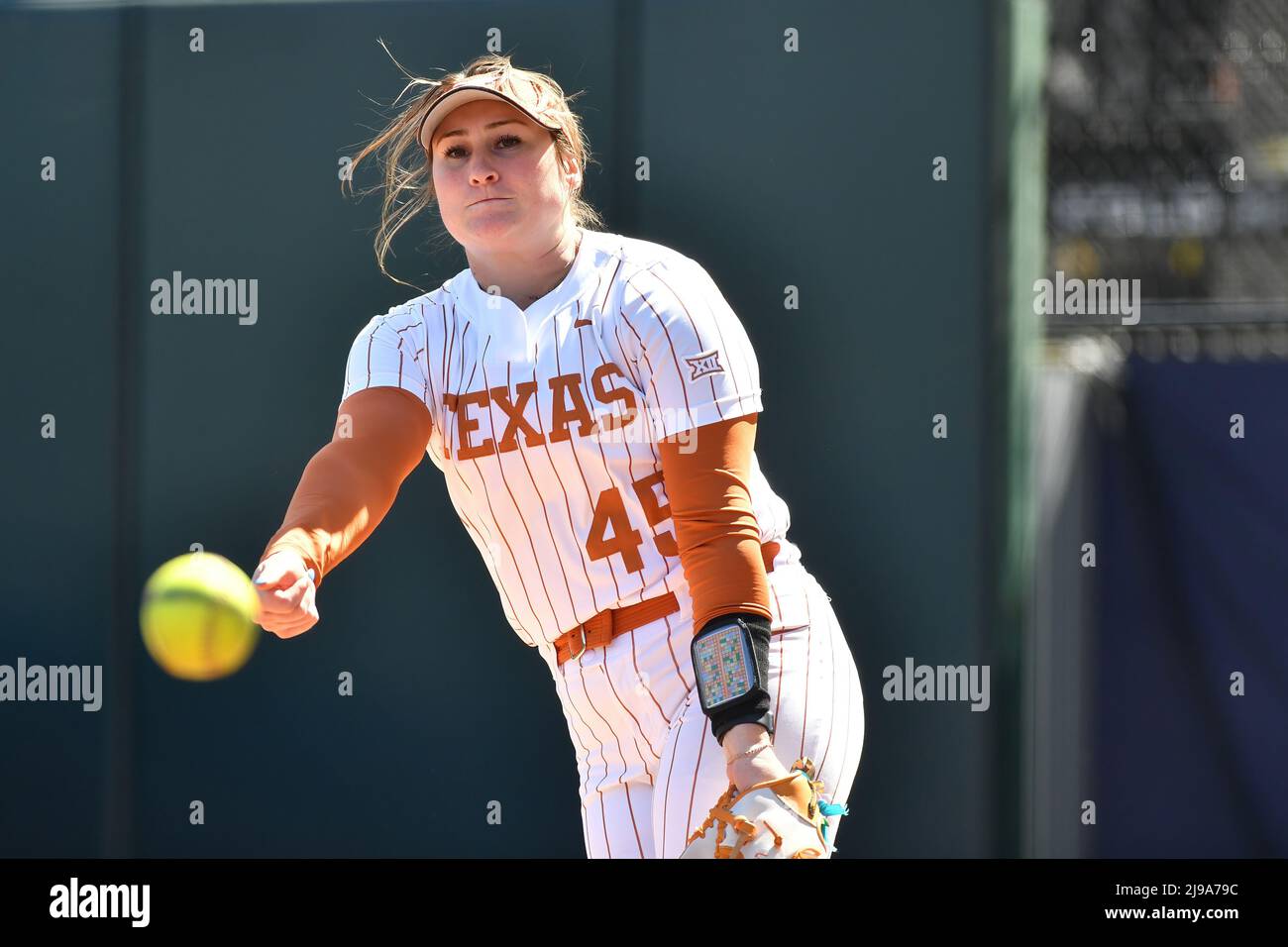 Seattle, WA, USA. 21st May, 2022. Texas pitcher Logan Hulton warming up ...