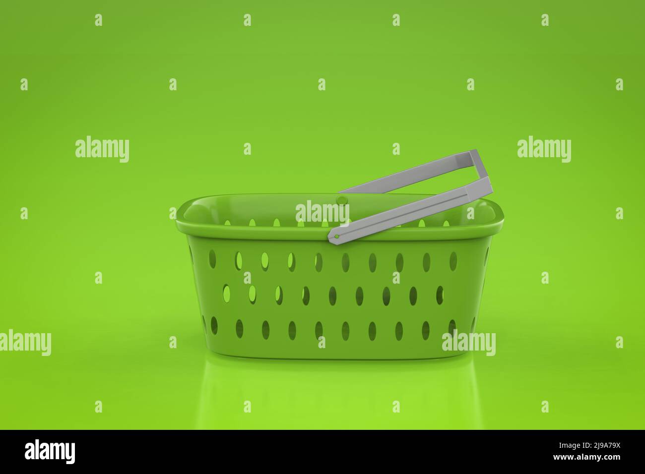 3d rendering empty green basket on green background Stock Photo - Alamy