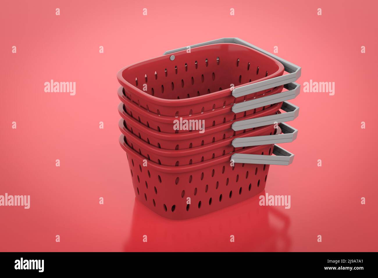 3d rendering stack of empty red baskets on red background Stock Photo ...