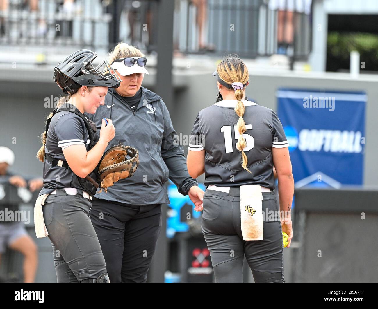 May 21, 2022: UCF head coach Cindy Ball-Malone visits the mound during ...