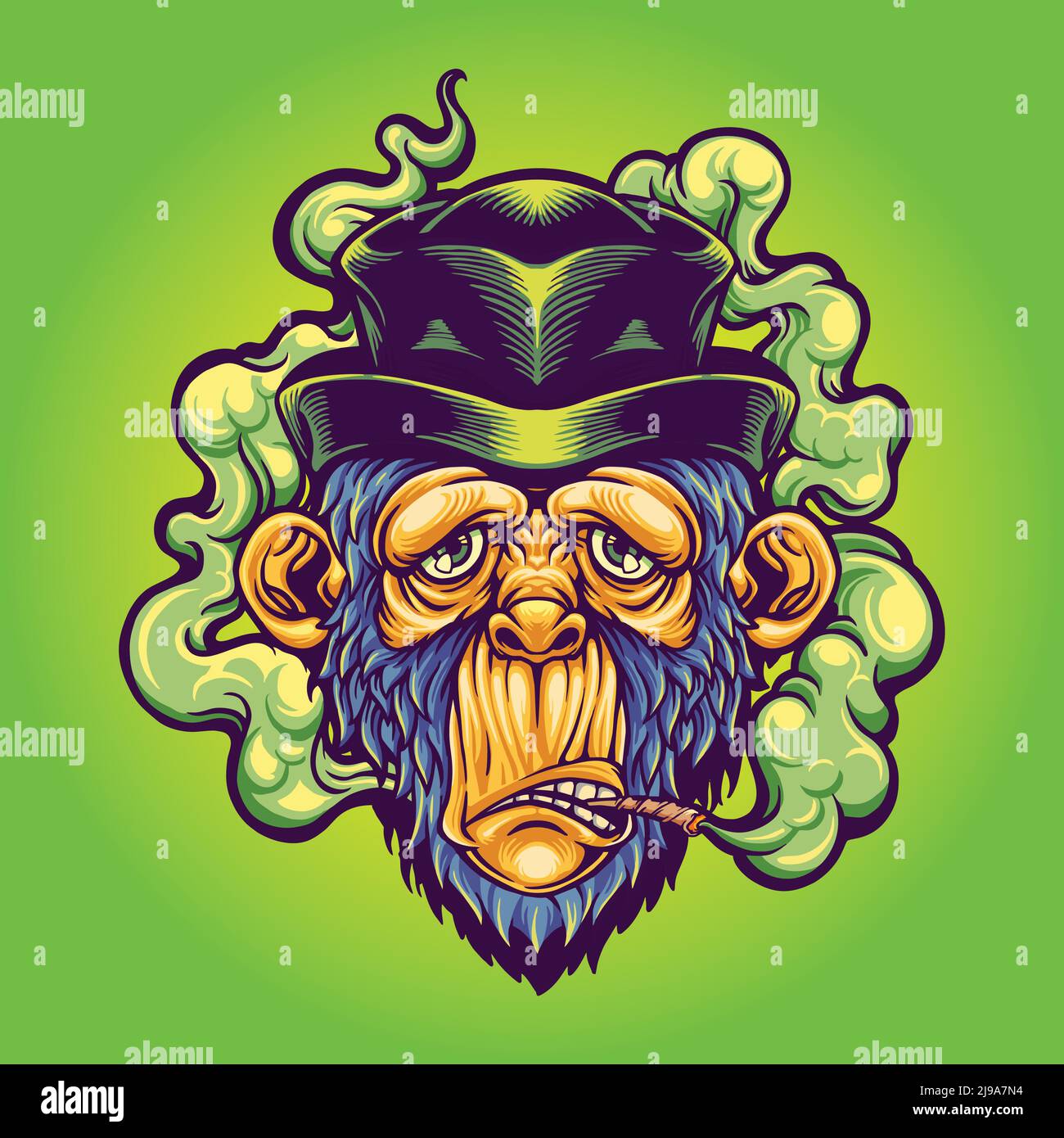 Cute monkey in black hat smoking weed vector illustrations for your ...