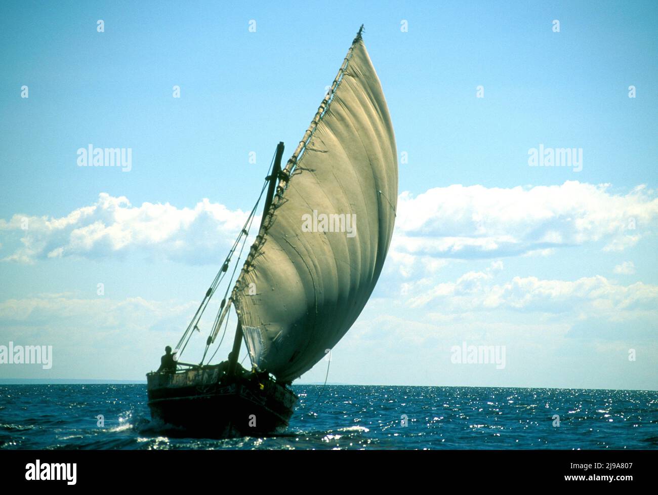 Lateen rig sailing dhow off Zanzibar, Indian Ocean, Tanzania Stock ...